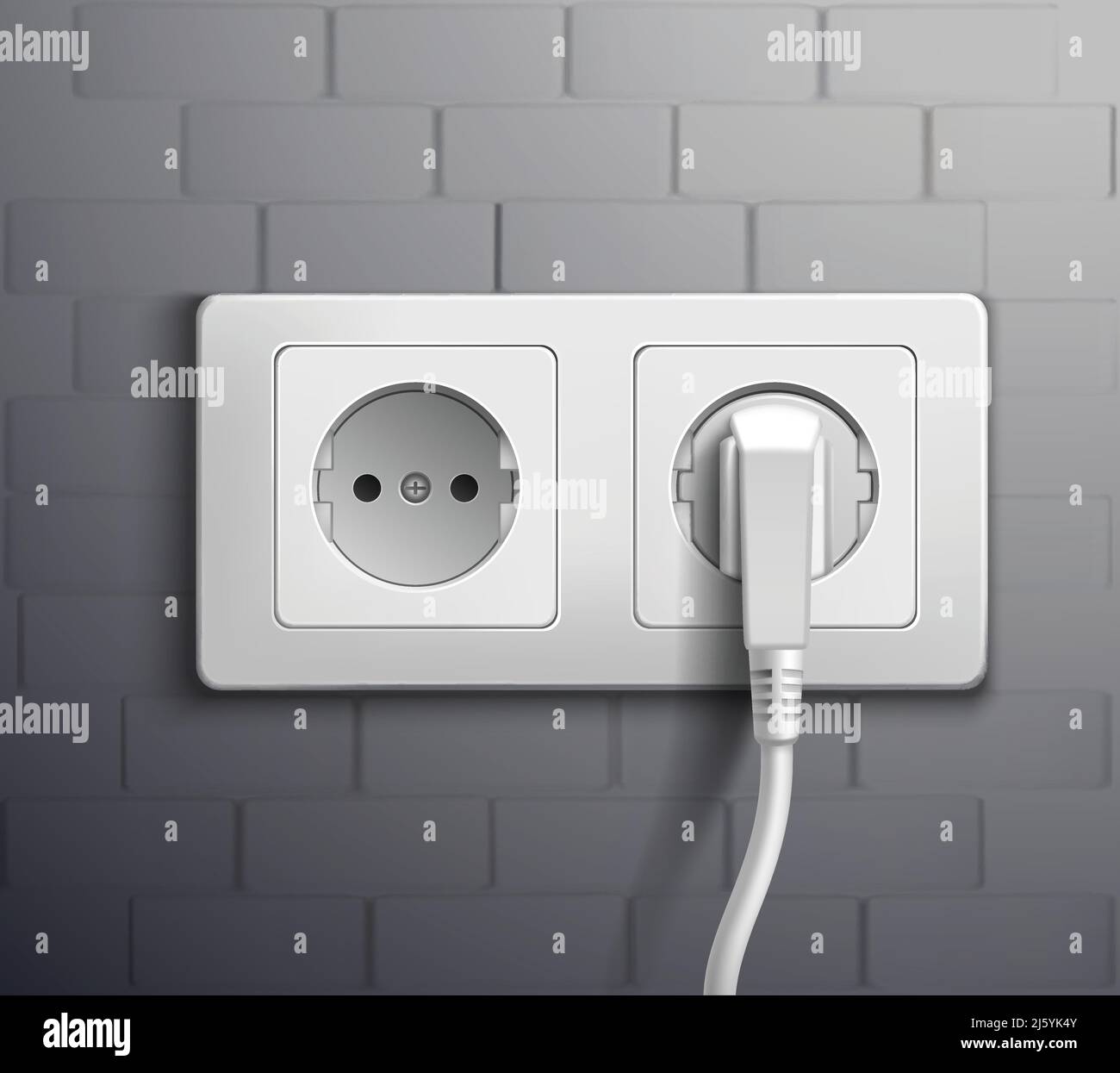 Realistic white plastic panel with socket and single round and double ...