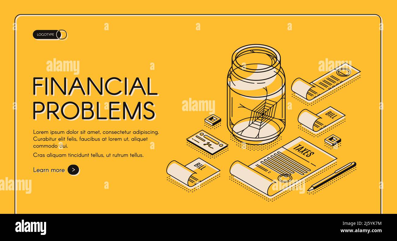 Financial problems isometric web banner tax documents and pay bills ...