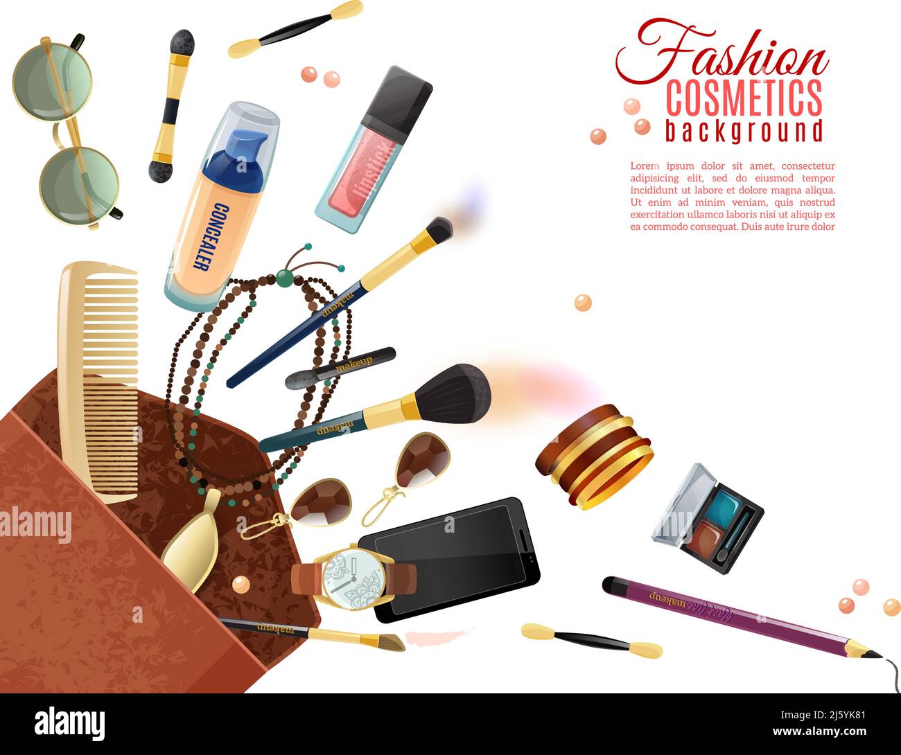 Fashion flat background with cosmetics various accessories and makeup ...