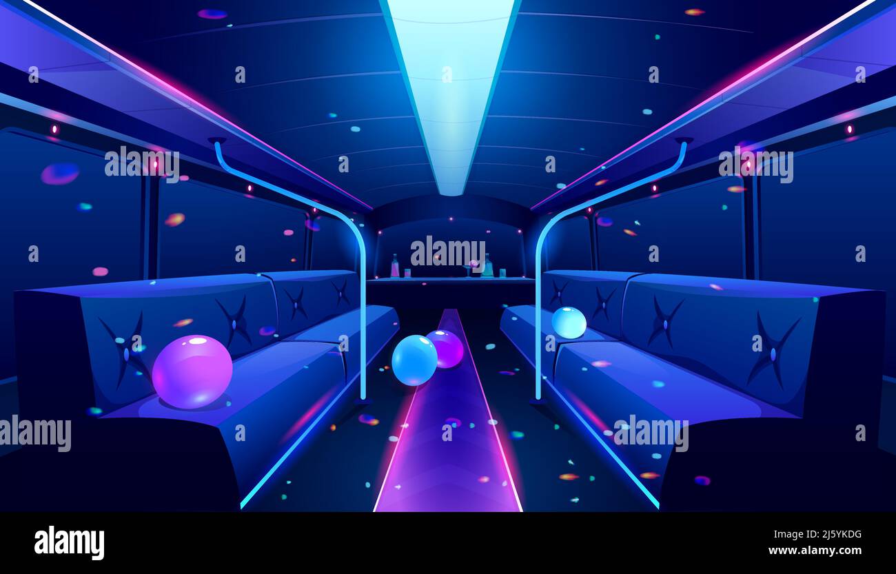 Party bus inside. Vector cartoon illustration of empty limousine ...