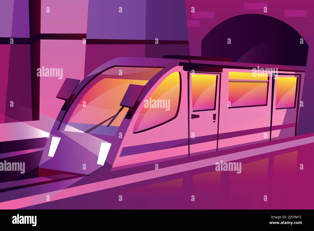 Vector cartoon modern subway, underground speed train in futuristic ...