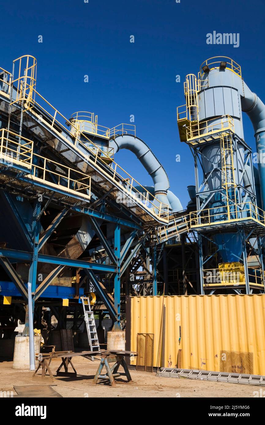Partial view of an industrial metal shredder at a scrap metal recycling ...