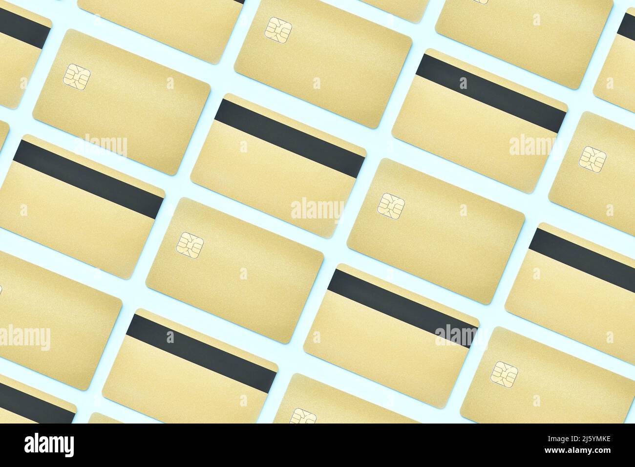 Plastic credit card mockup. Color blue and gold background. Atm empty ...