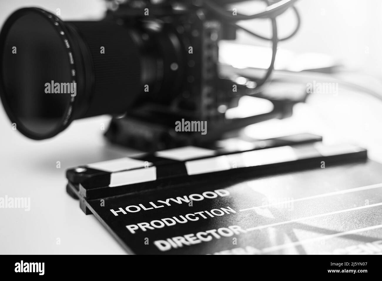 Modern mirrorless camera rig and clapperboard for video recording Stock ...