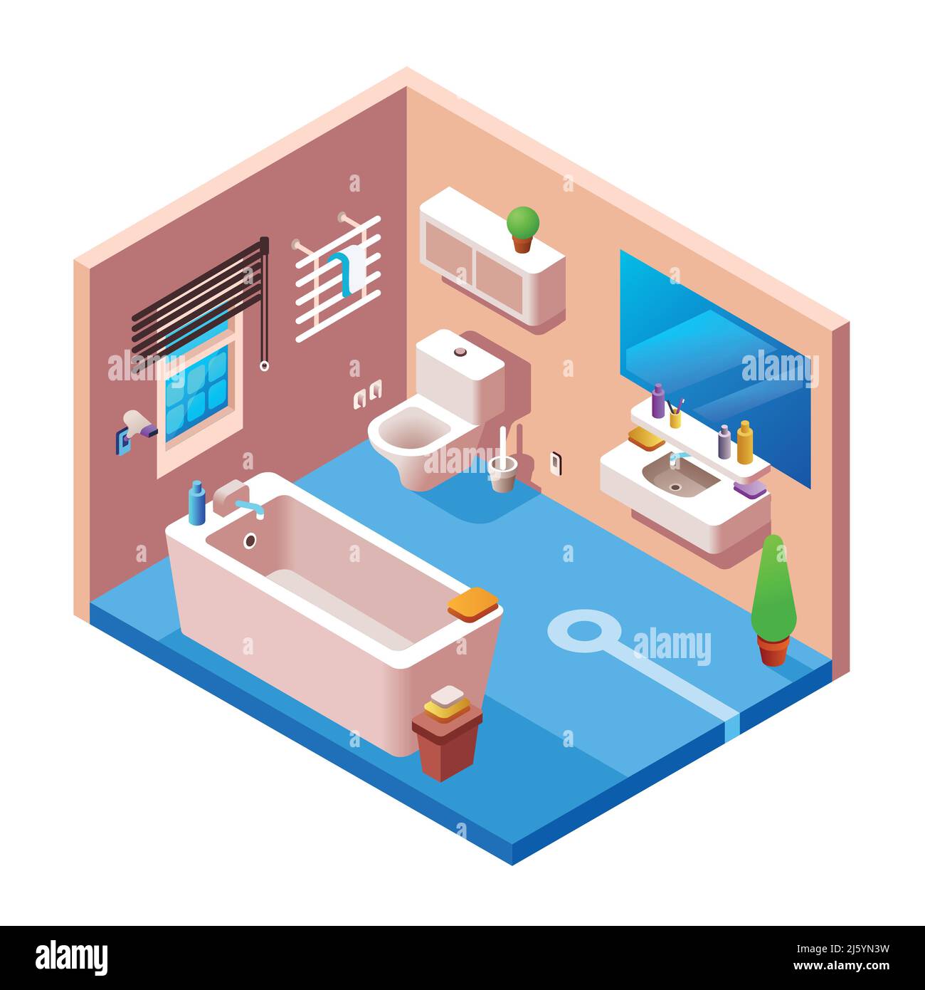 Vector isometric bathroom interior background cross section template ...