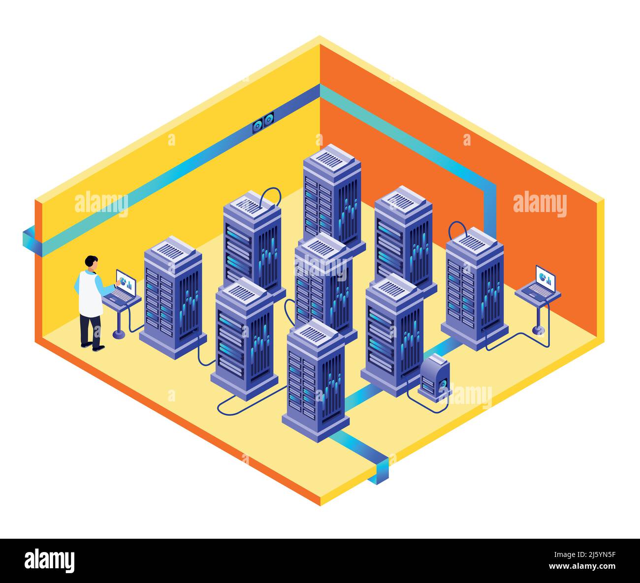 Vector isometric data storage center cross section concept with IT ...