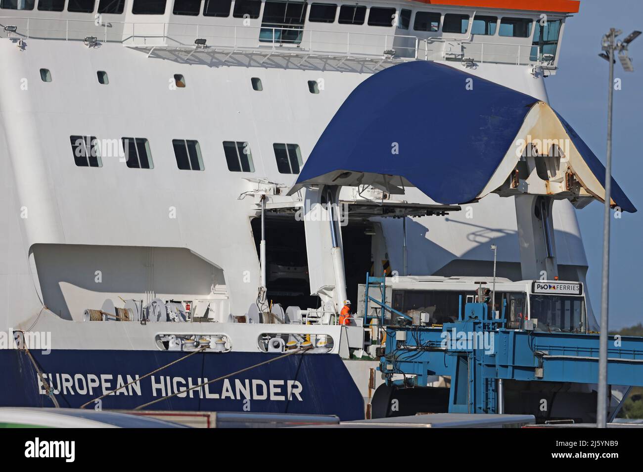 P&O Ferries operated European Highlander vessel in dock at the Port of ...