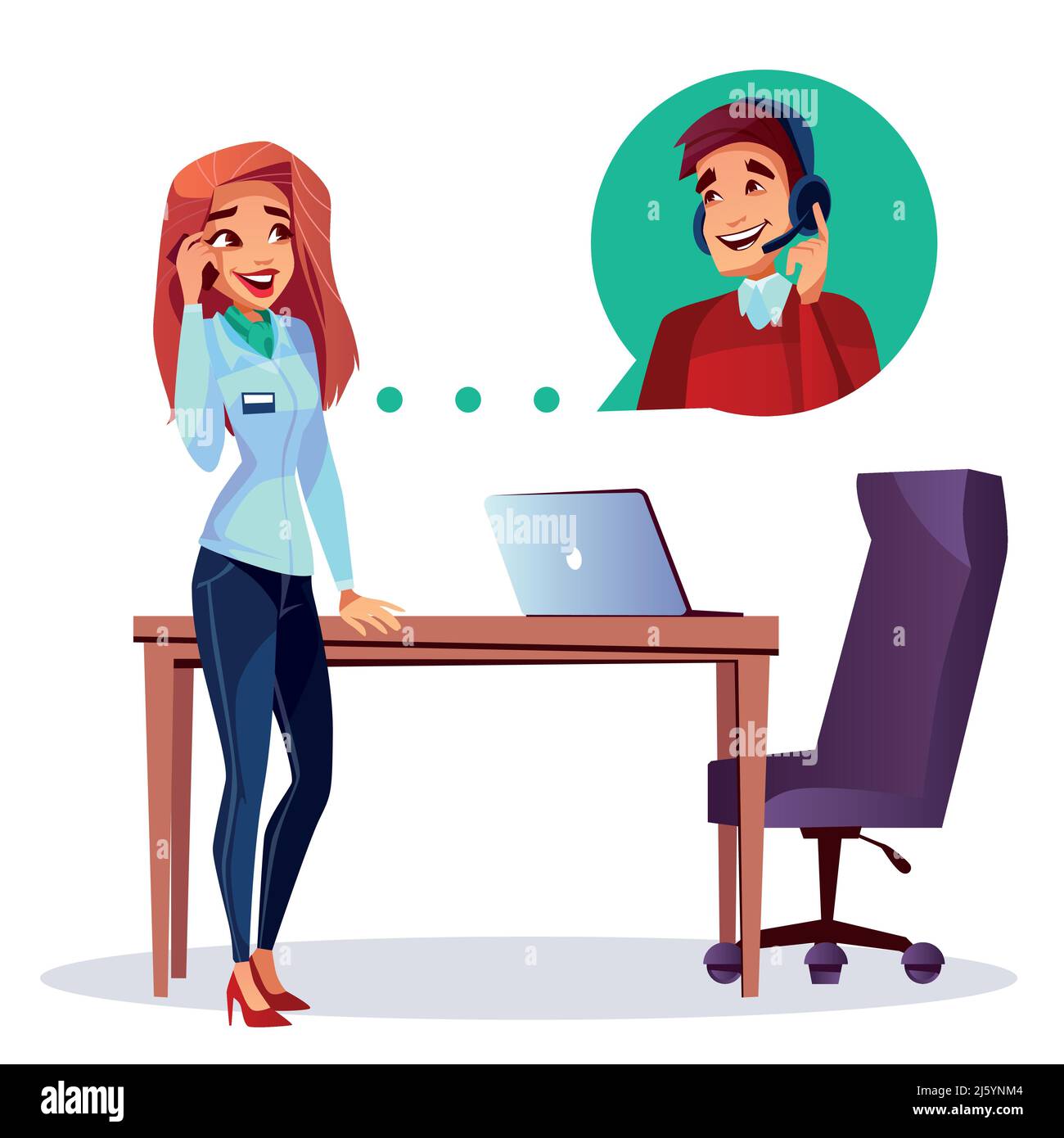 Vector cartoon satisfied customer calling to user helpline operator man ...