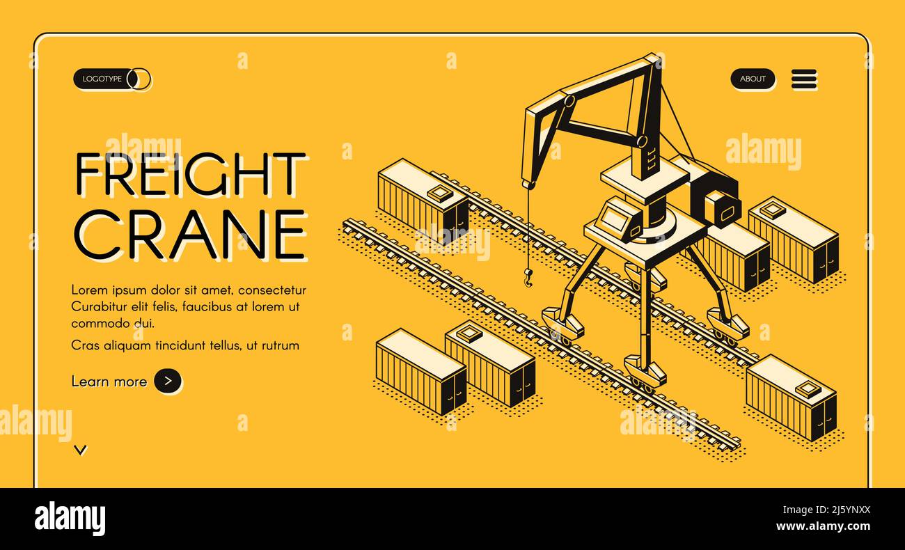 Freight crane isometric vector web banner with portal crane moving on ...