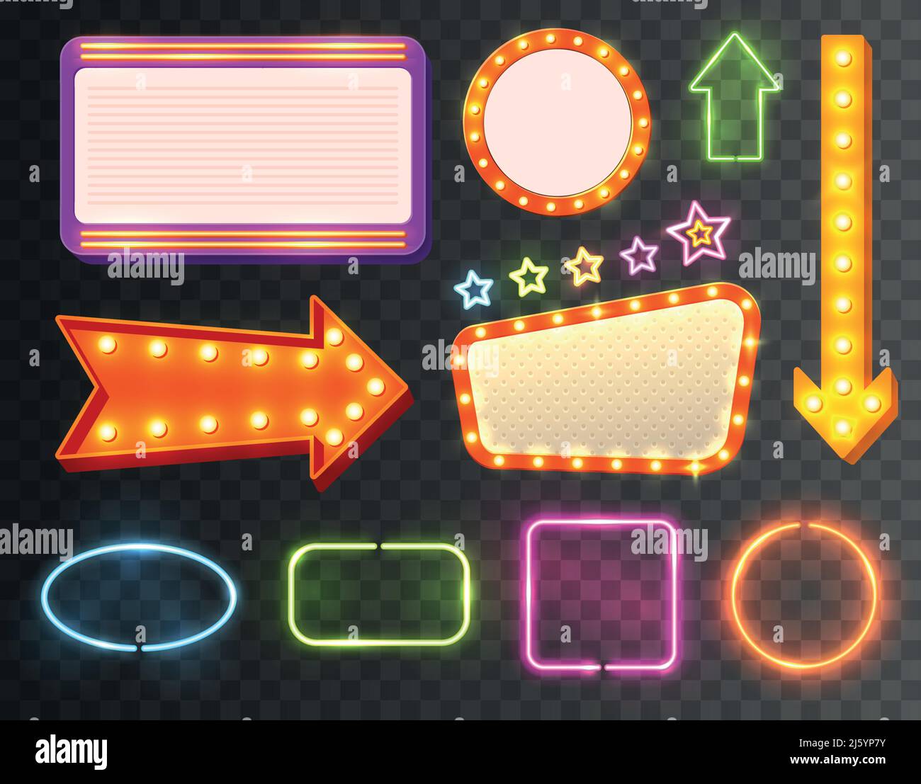 Neon sign icon set multicolored flashing and shimmering with little ...