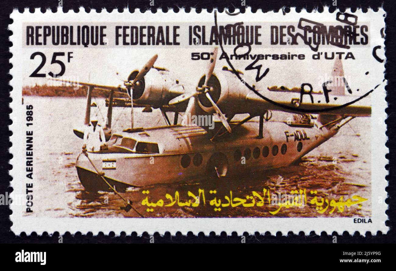 COMOROS - CIRCA 1985: a stamp printed in the Comoros shows F-AOUL ...