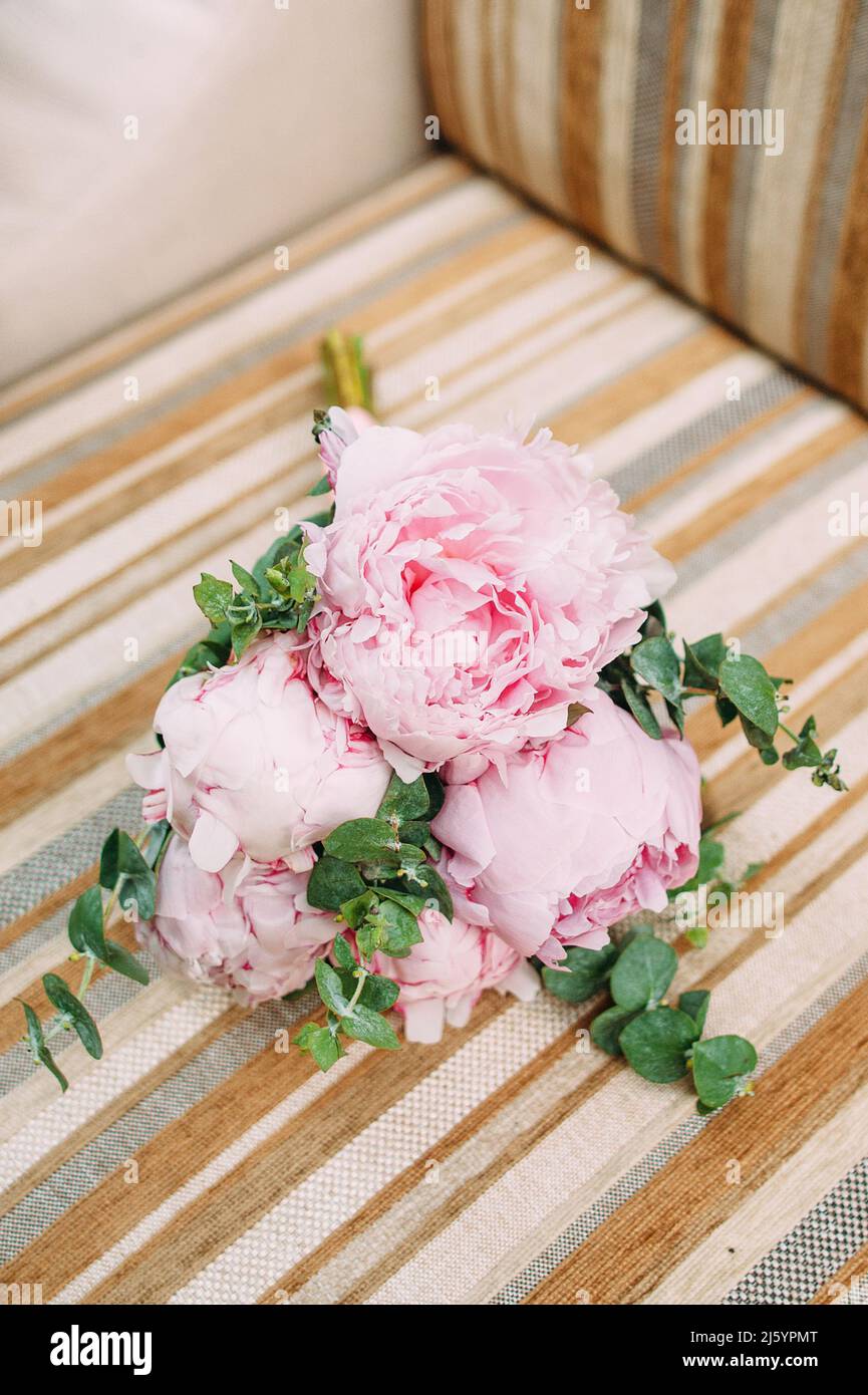 Spring bouquet with tender pink peonies Stock Photo - Alamy