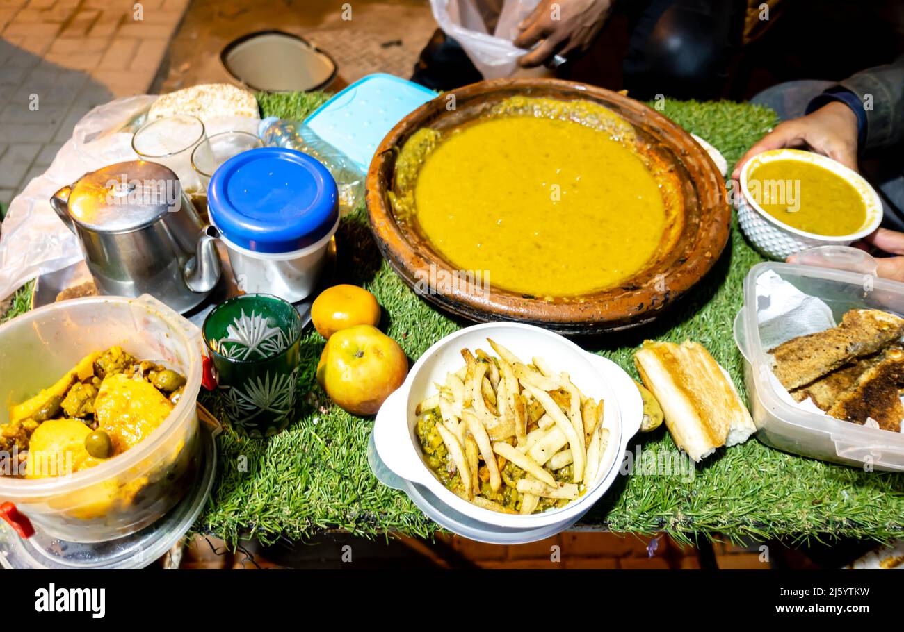 Traditional Moroccan foods dishes shared during Ramadan breakfast at 7 ...