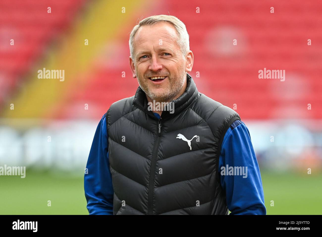 CJ Hamilton #22 of Blackpool arrives at Oakwell Stadium, Home of ...