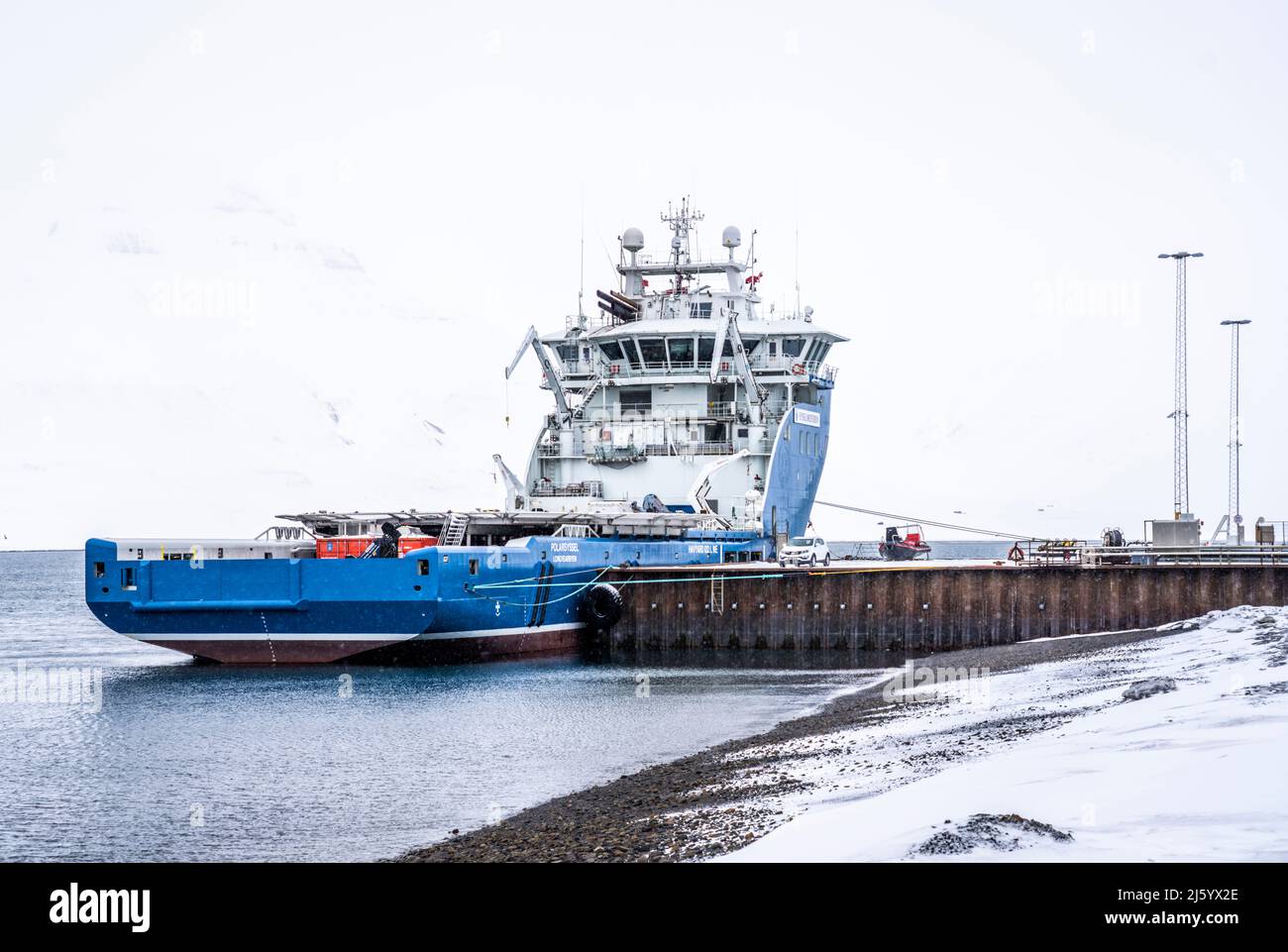 Longyearbyen, Svalbard 20220420.The ship MS «Polarsyssel» is the ...