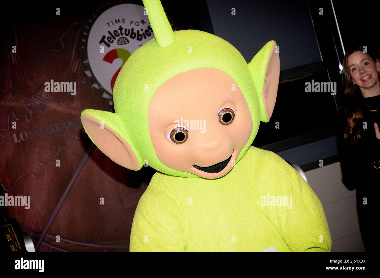 A Teletubby poses for a photo during the visit at the Empire State ...