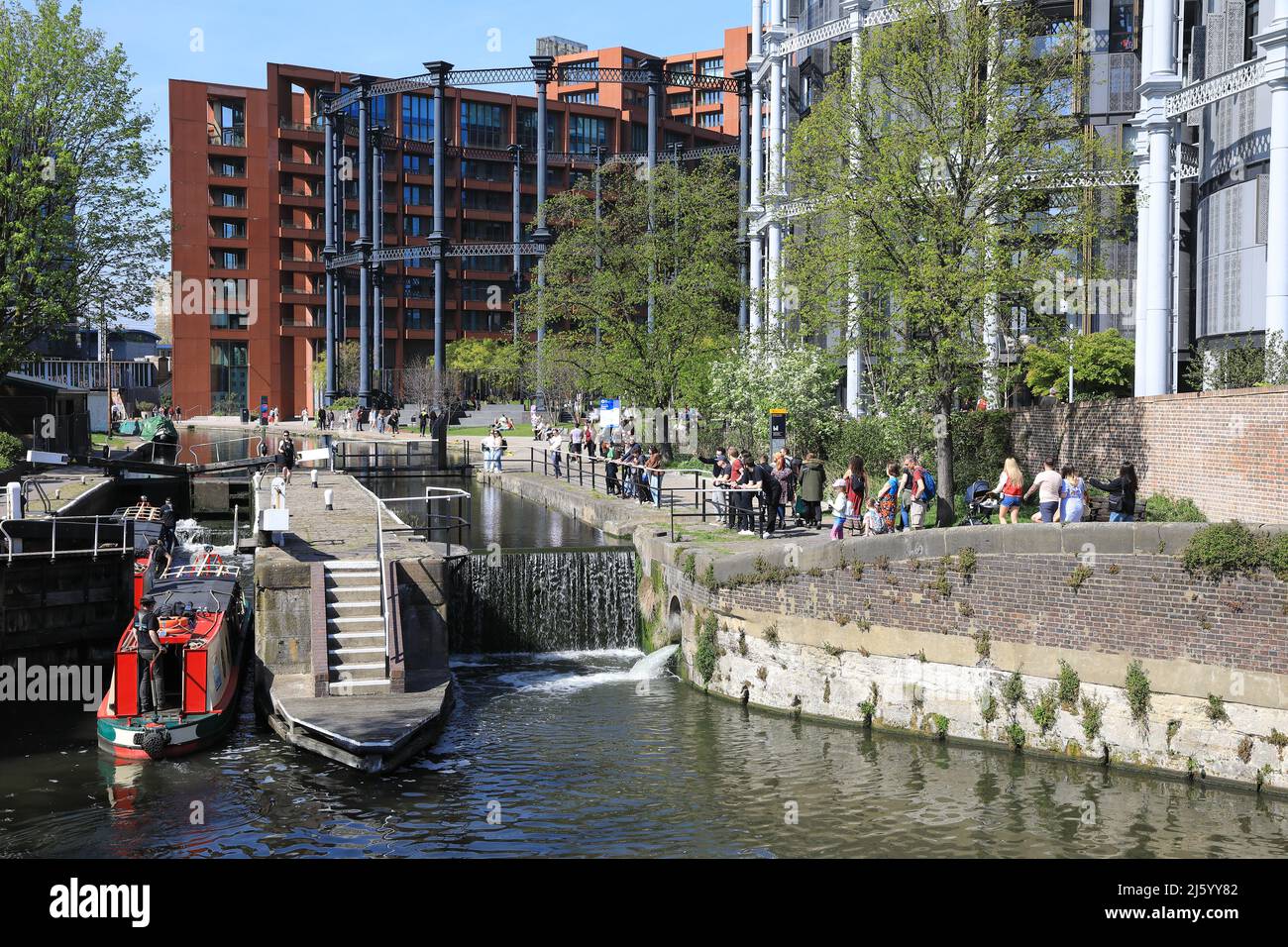 St Pancras Lock on Regents Canal by the Gasholders at Kings Cross, in ...
