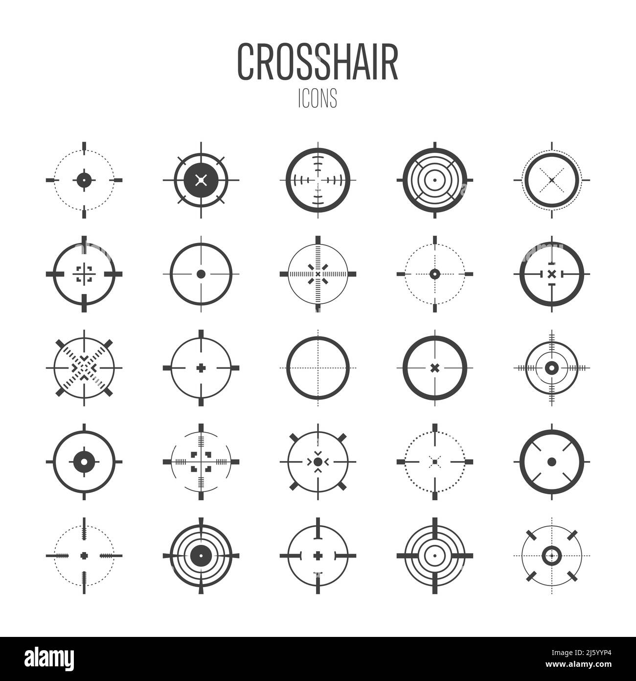 Crosshair, gun sight vector icons. Bullseye, black target or aim symbol ...