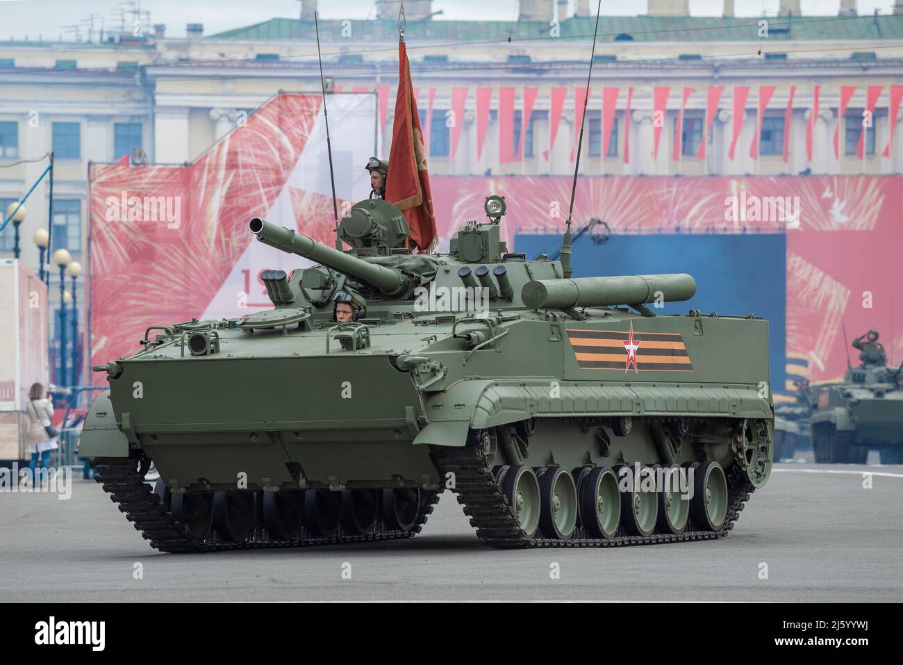 SAINT PETERSBURG, RUSSIA - JUNE 20, 2020: Infantry fighting vehicle - BMP-3 close-up. A fragment ...