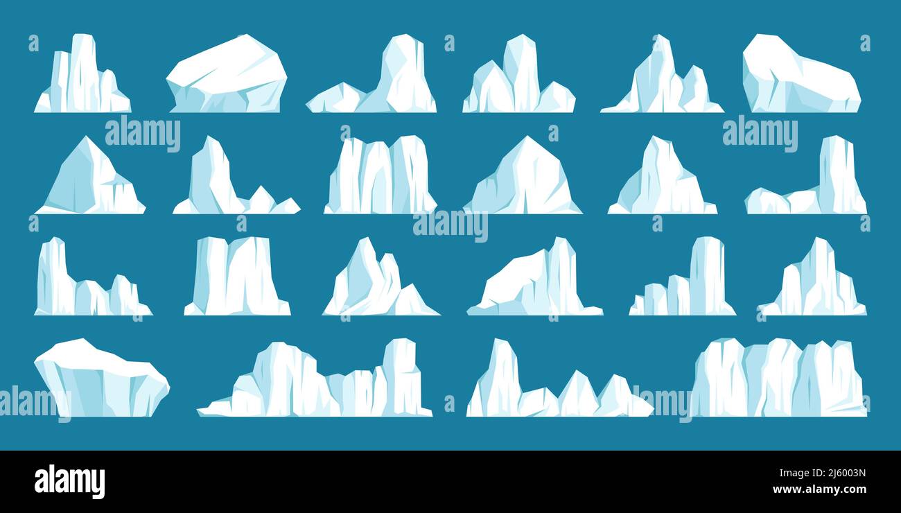 Floating icebergs collection. Drifting arctic glacier, block of frozen ...