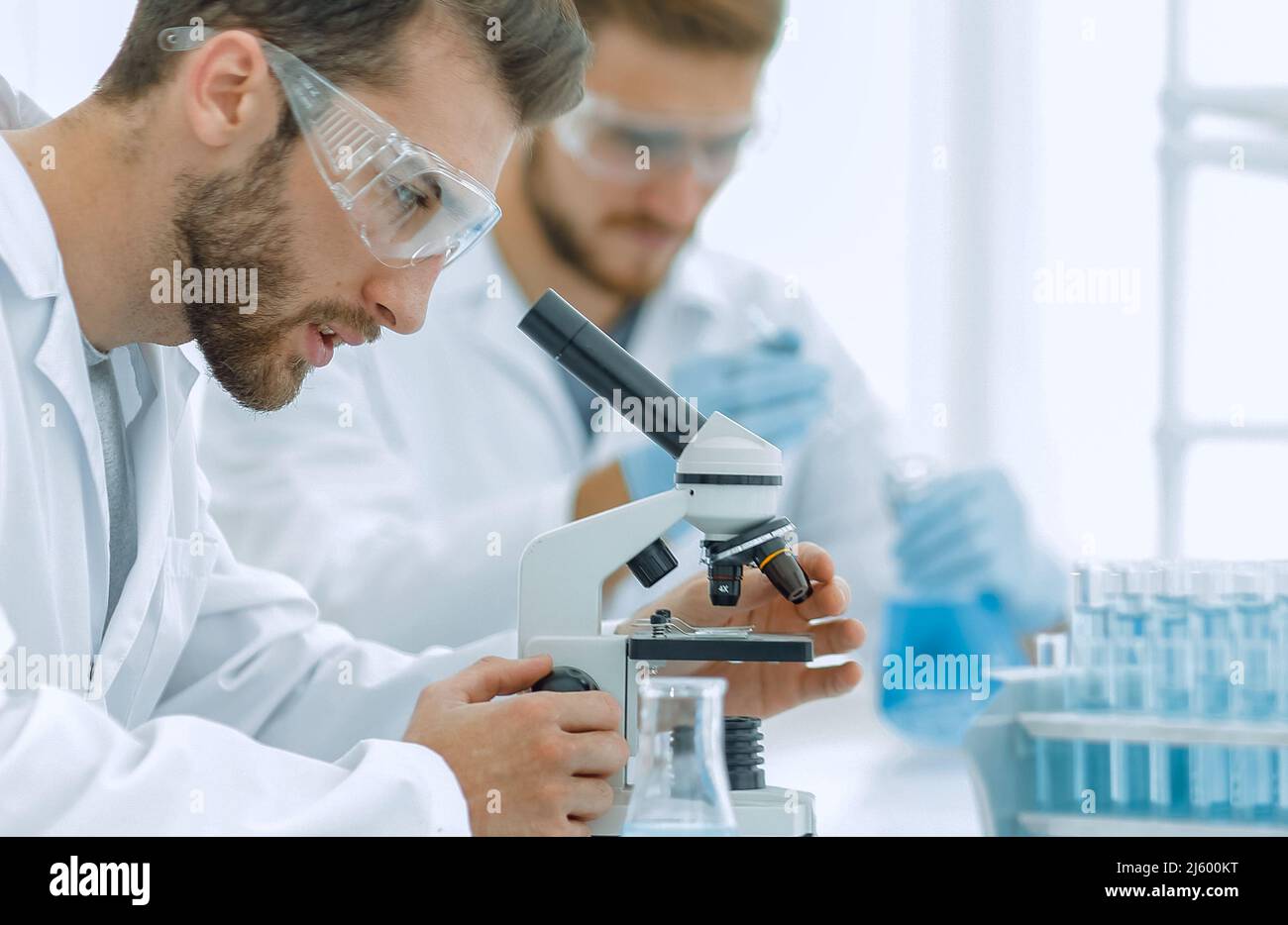 closeup.a biologist explores the substance under the microscope Stock ...