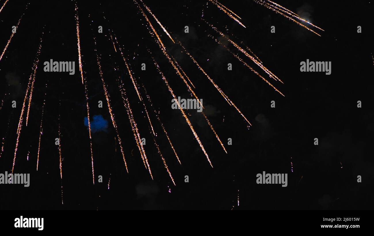 Elements of an explosion of fireworks in the night sky Stock Photo - Alamy