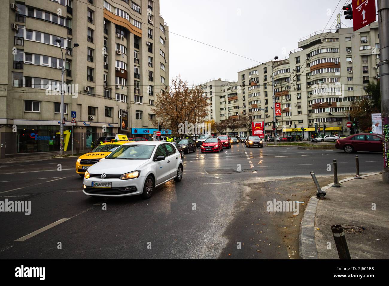 Car traffic, pollution, traffic jam in the morning and evening in the ...