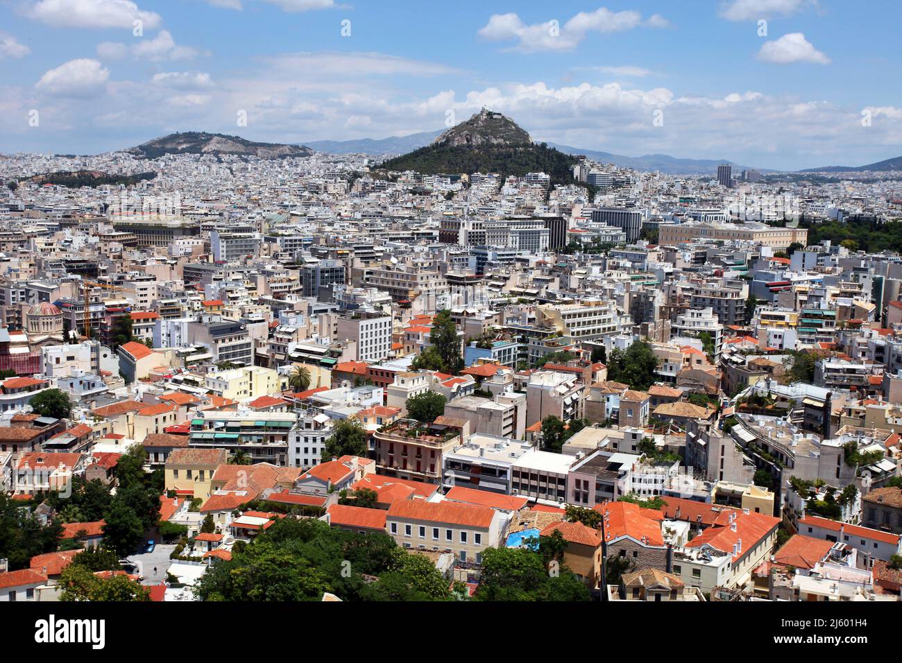 Athens city behind Mount Lycabettus from Acropolis in Greece. Athens is ...