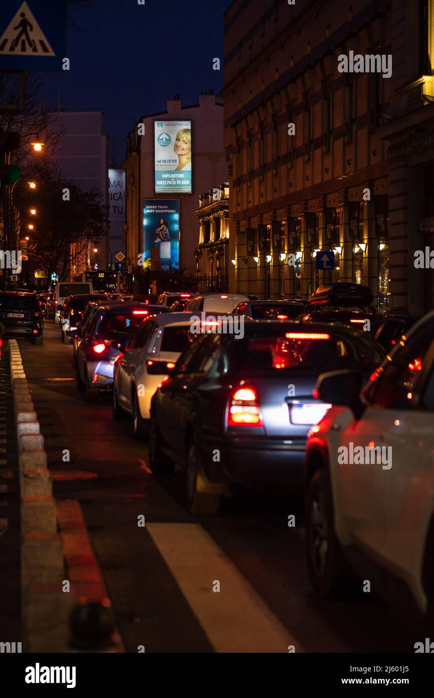 Car traffic, pollution, traffic jam in the morning and evening in the ...