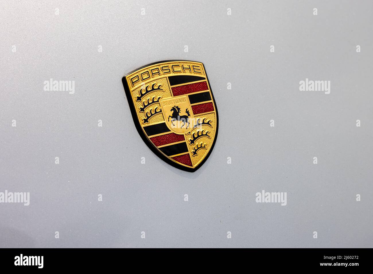 Porsche 911 bonnet badge Stock Photo - Alamy