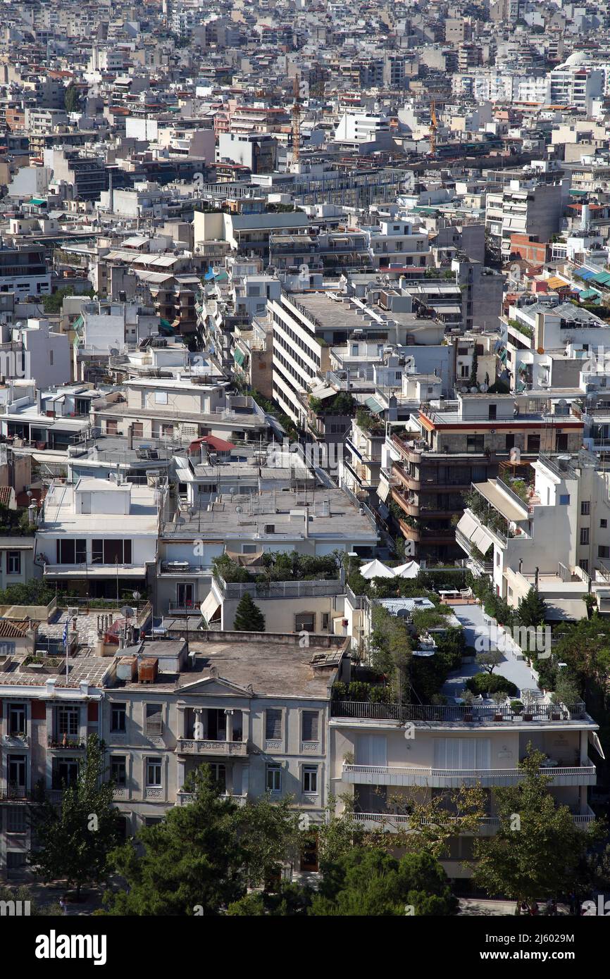 Athens City view from Acropolis in Greece. Athens is one of the world's ...