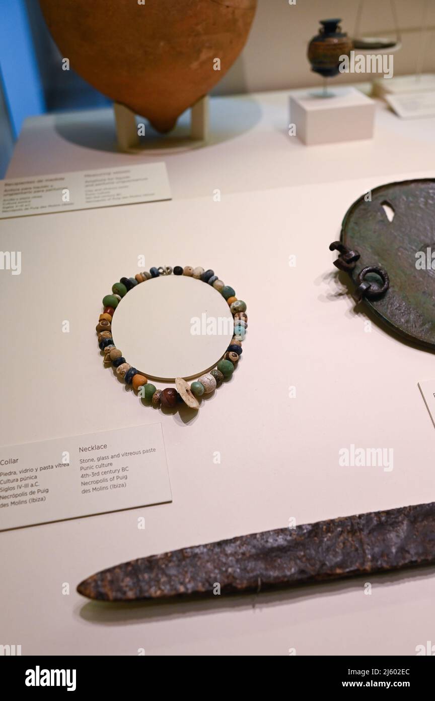 Necklace. Stone, glass and vitreous paste. Punic culture, Ibiza, Spain ...