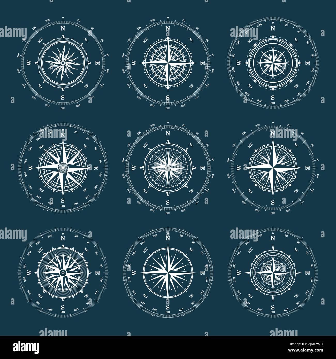 Vintage marine wind rose, nautical chart. Monochrome navigational ...