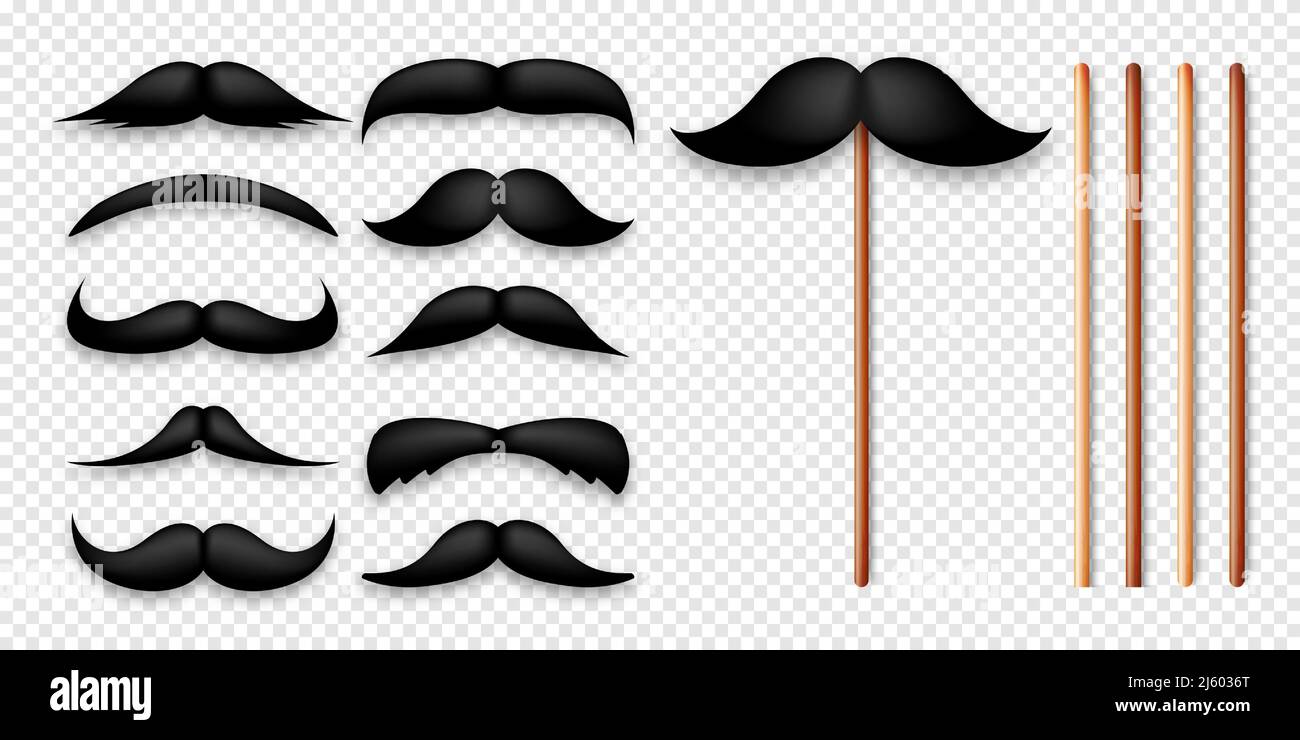 Realistic black mustache on a wooden stick. Fake paper mustache ...