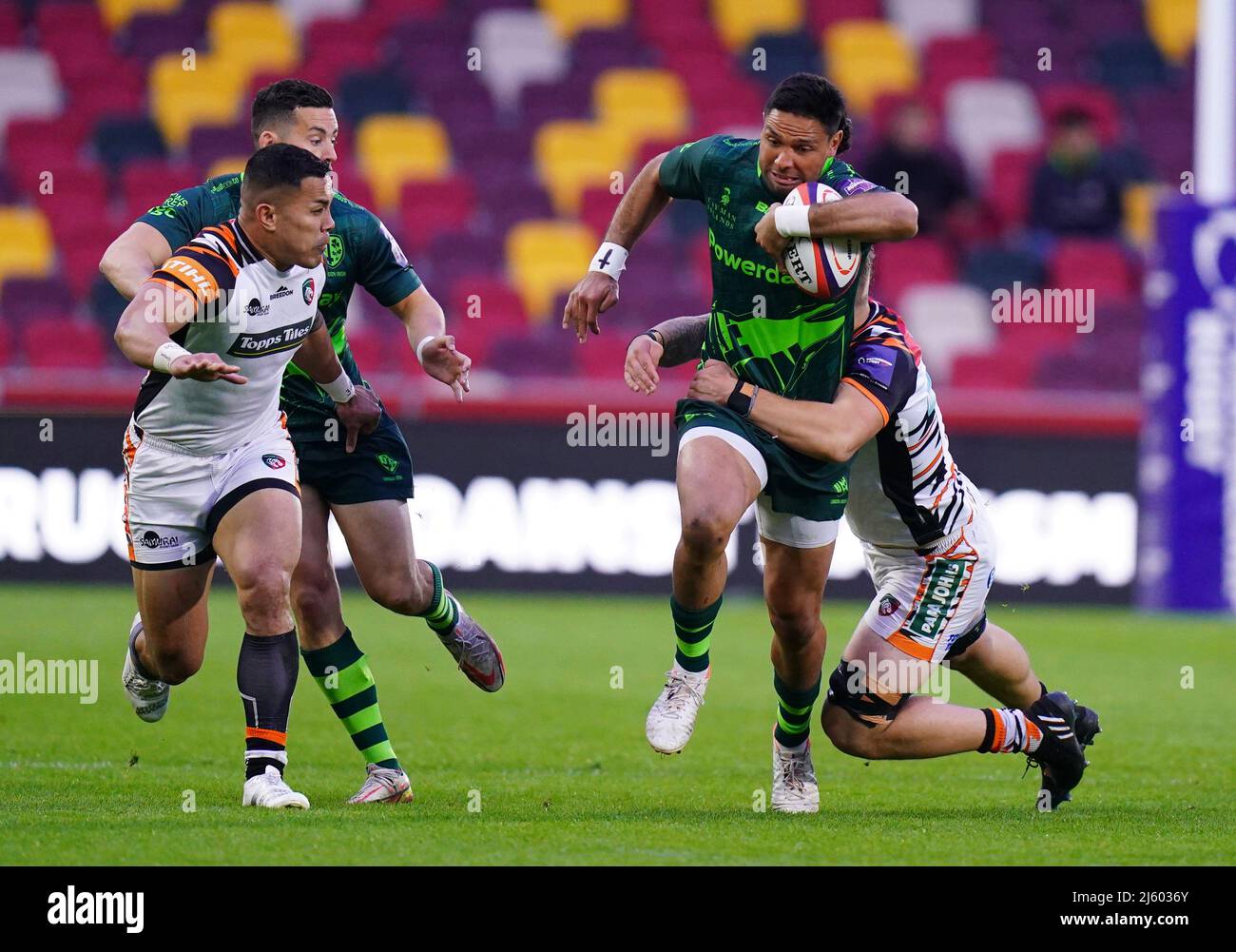 London Irish's Curtis Rona on the charge during the Premiership Rugby ...
