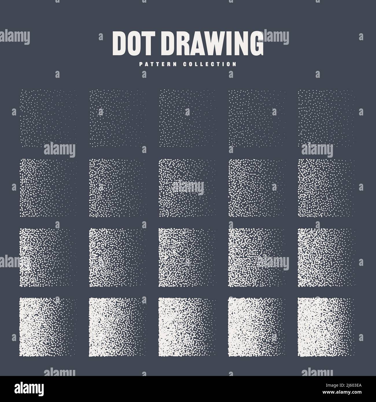 Square shaped dotted objects, stipple elements. Stippling, dotwork ...