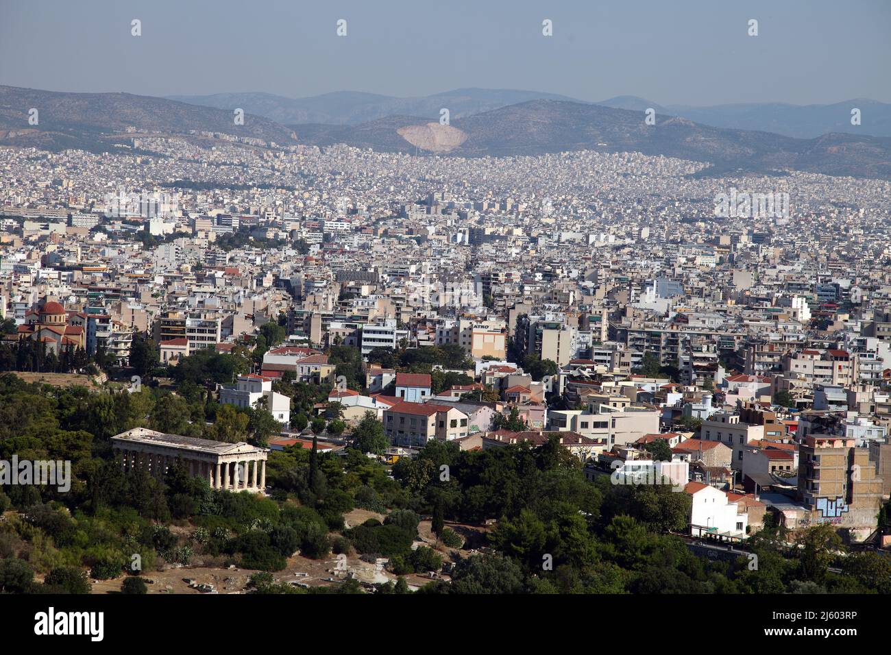 Hephaestus Temple from Acropolis behind Athens City in, Greece. It is a ...