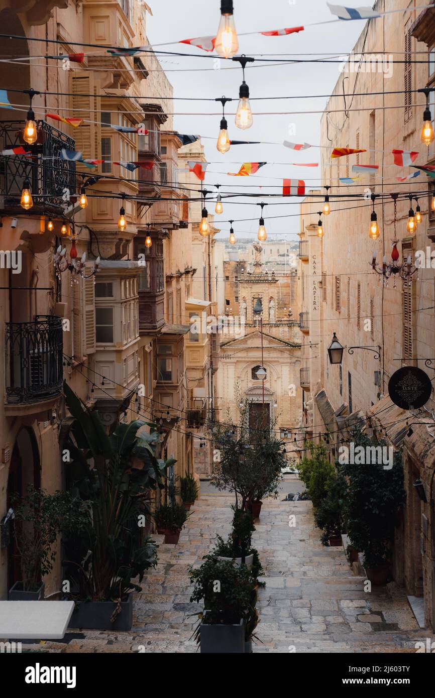 decorated streets of Valletta Old Town in Malta, Europe 2021 Stock ...
