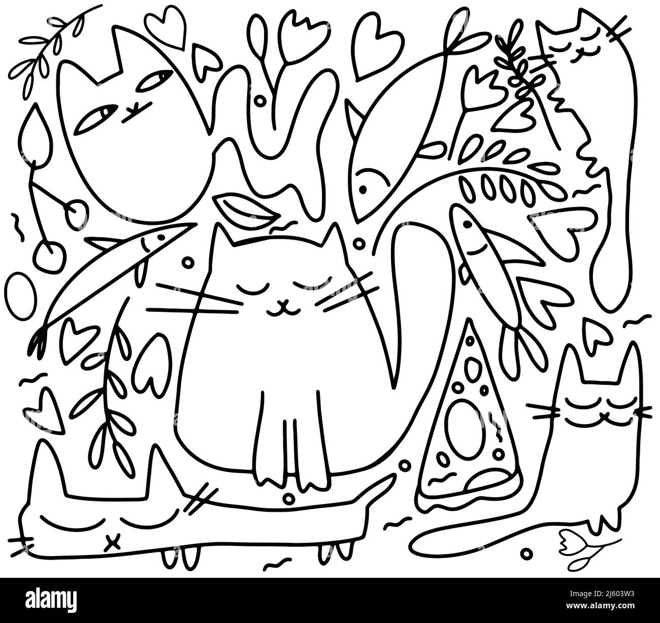 Vector Set of cats and Doodle elements. Funny hand drawn cats. Animals ...