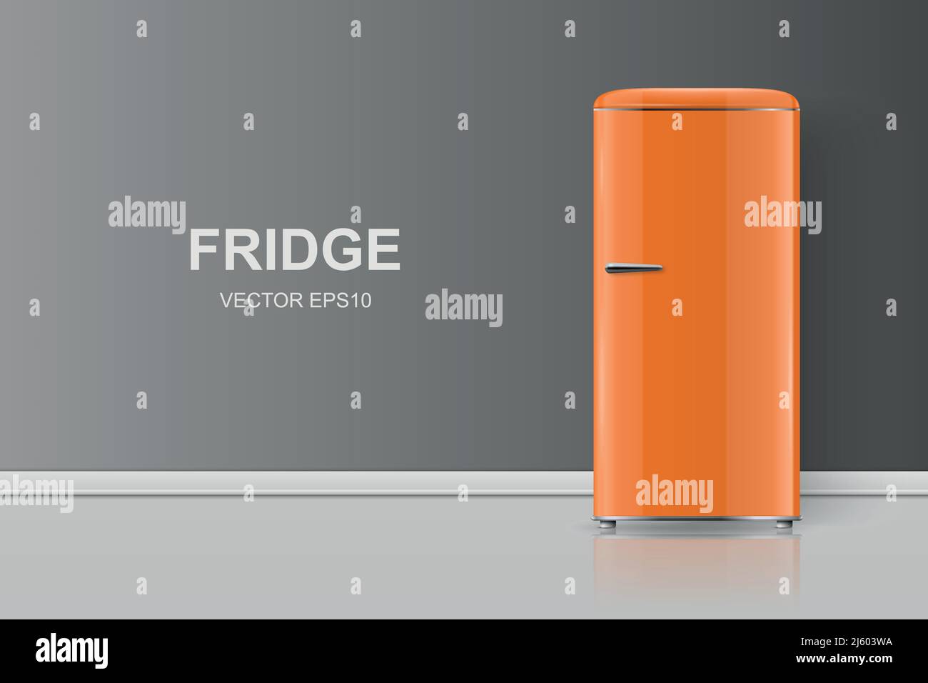 Vector Banner with 3d Realistic Orange Retro Vintage Fridge Isolated ...