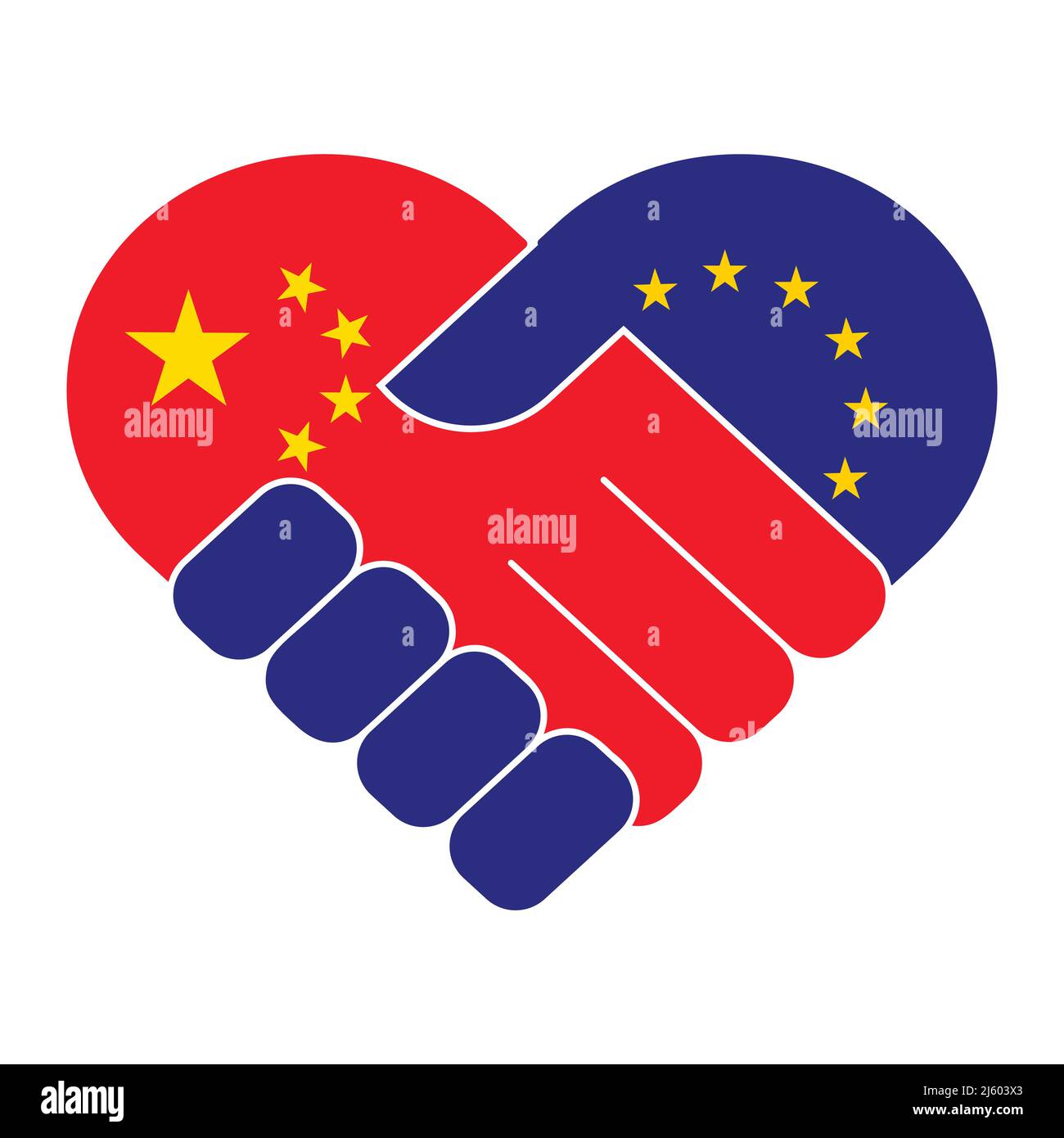 Handshake symbol in the colors of the national flags of China and EU ...