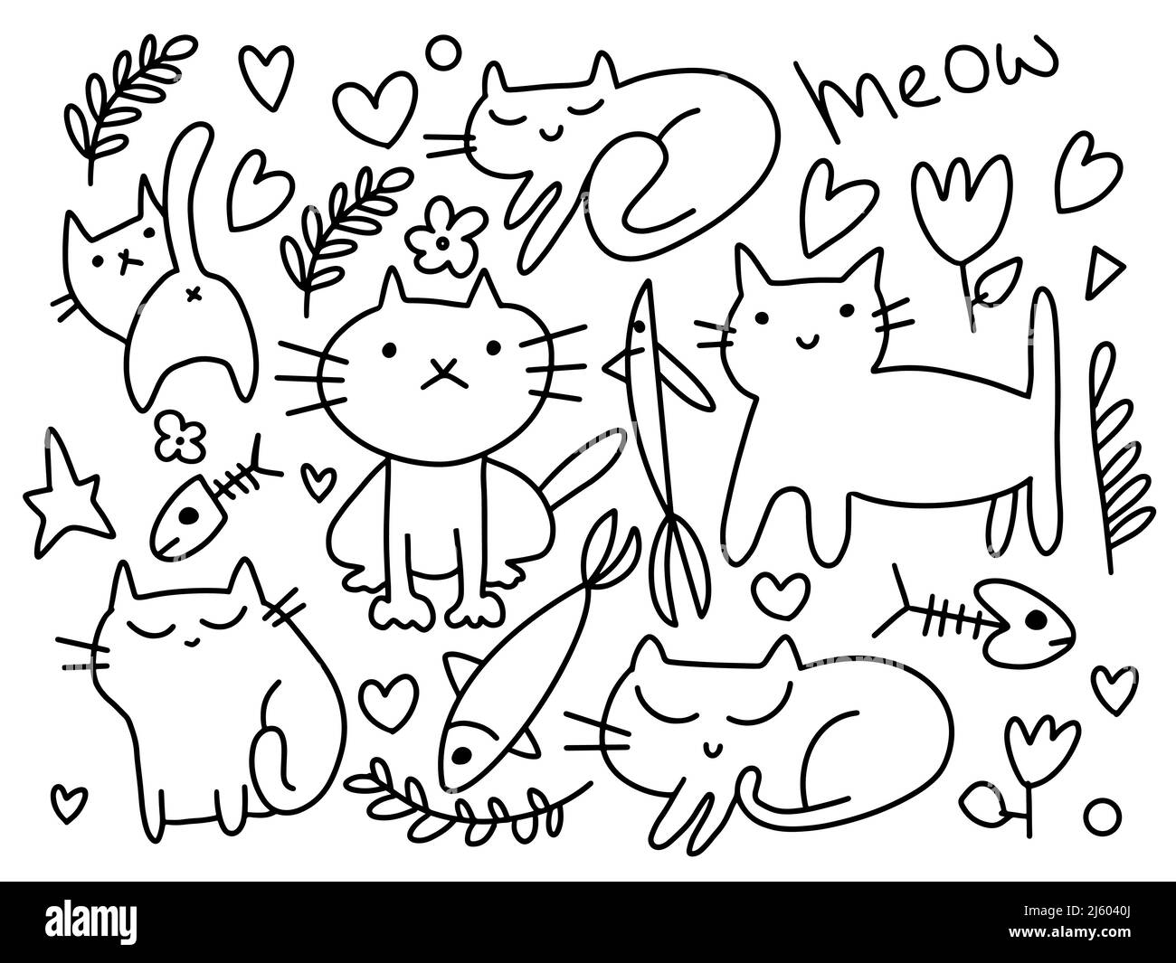 Vector Set of cats and Doodle elements. Funny hand drawn cats. Animals ...