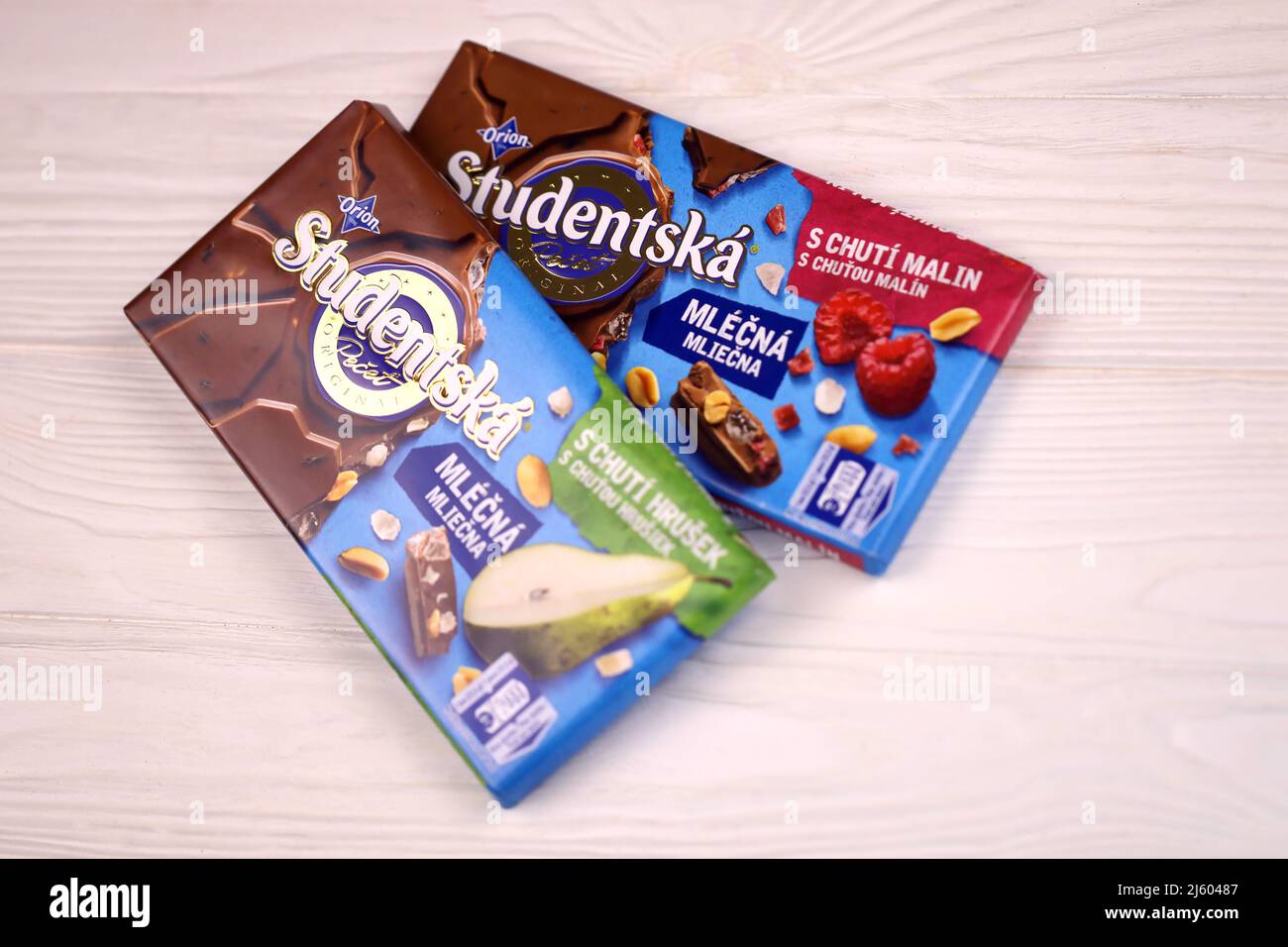 KHARKIV, UKRAINE - NOVEMBER 3, 2021: Studentska chocolate bar is a ...