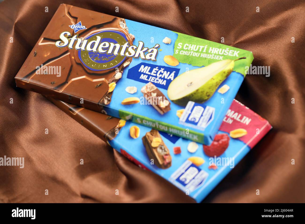 KHARKIV, UKRAINE - NOVEMBER 3, 2021: Studentska chocolate bar is a ...