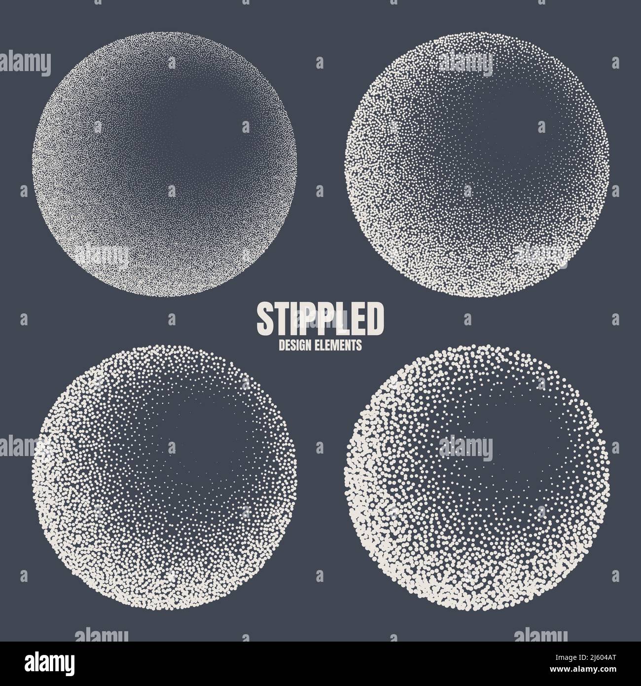Round shaped dotted objects, stipple elements. Fading gradient ...