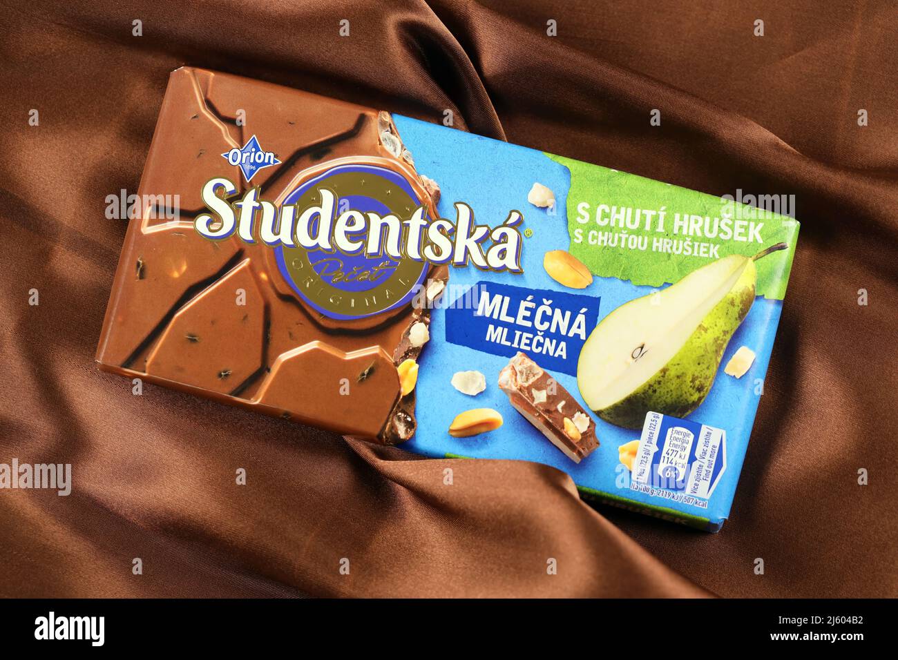 KHARKIV, UKRAINE - NOVEMBER 3, 2021: Studentska chocolate bar is a ...