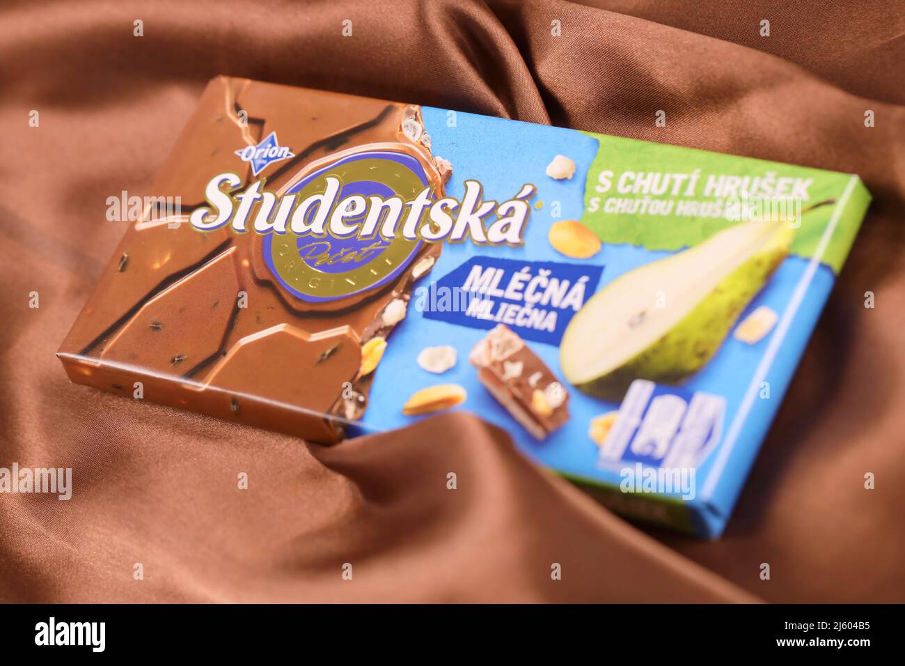 KHARKIV, UKRAINE - NOVEMBER 3, 2021: Studentska chocolate bar is a ...