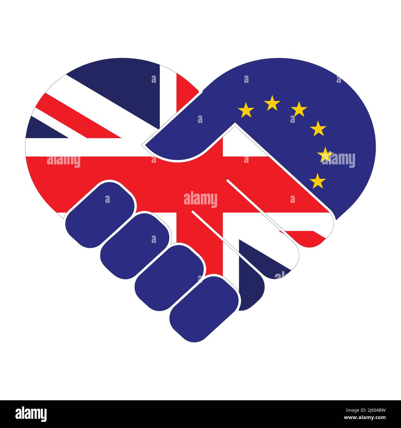 Handshake symbol in the colors of the national flags of UK and EU ...
