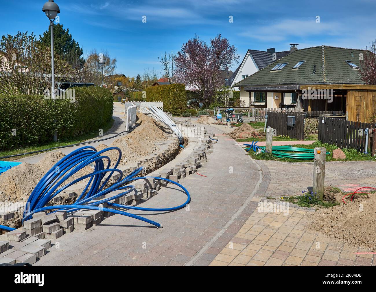fiber laying for high speed internet construction site Stock Photo - Alamy