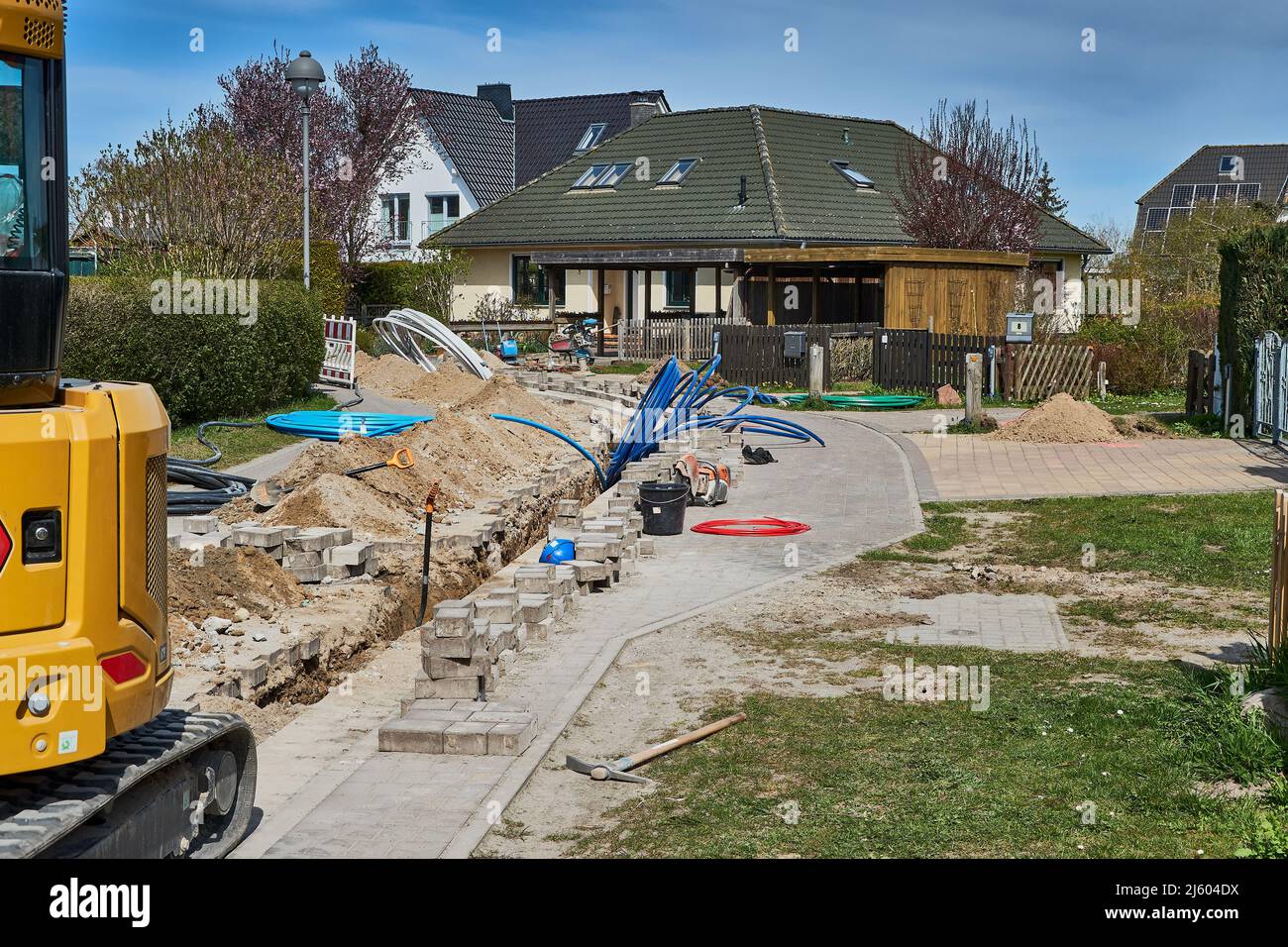 fiber laying for high speed internet construction site Stock Photo - Alamy